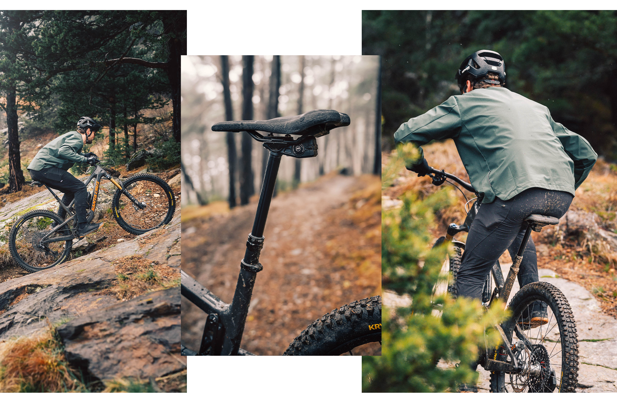 Vyron Collage: Radfahrer im Wald und ein Vyron Produktbild